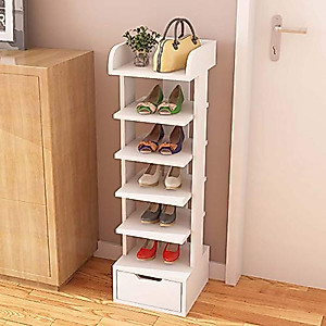 Mepplzian Shoe Rack Storage Rack with Bottom Drawer & 6 Shoe Rack Compartments, Space Saving Shoe Rack, Suitable for Bedroom, Living Room & Office(White Small)