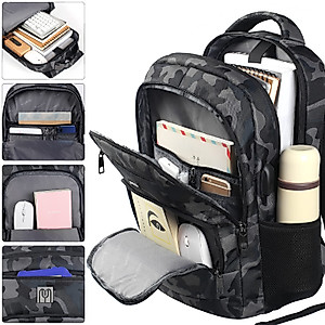 Paude 17 inch Travel Business Backpack for Men,College Backpack School Bookbag for Teens,Laptop Bookbag with USB Port and Headphone Hole,Camouflage Black