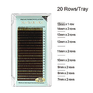 NAGARAKU Natural Brown Color Eyelash Extensions 0.07mm D curl 7-15mm Mix Tray Individual Lashes Classic Faux Mink Volume 20 rows Soft Eyelash Supplies