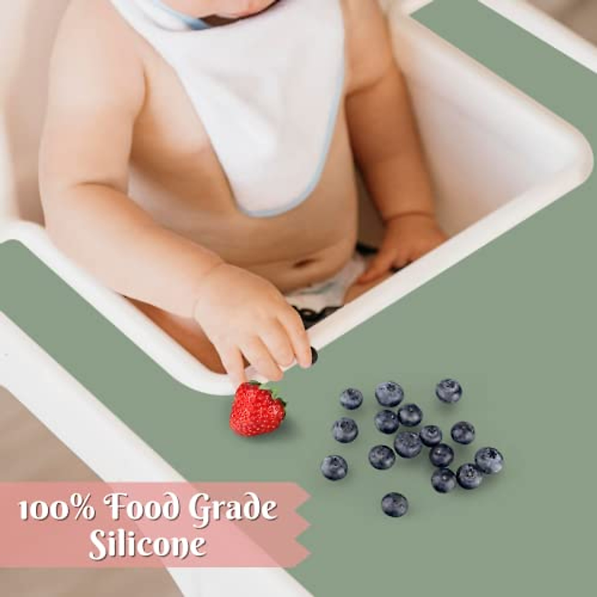 Kalovin High Chair Placemat for IKEA Antilop Baby High Chair, Silicone Placemats, High Chair Tray Finger Foods Placemat for Babies, Toddlers (Sage)