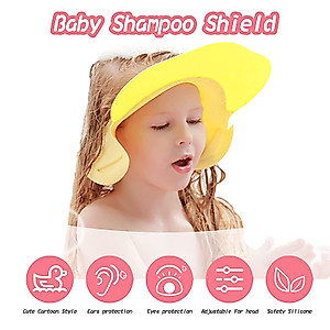 Baby Shower Hat, Adjustable Toddler Hair Washing Visor, Soft Silicone Baby Shampoo Cap for Girls Boys Toddler to Stop Water in Eyes (Duck-Blue)