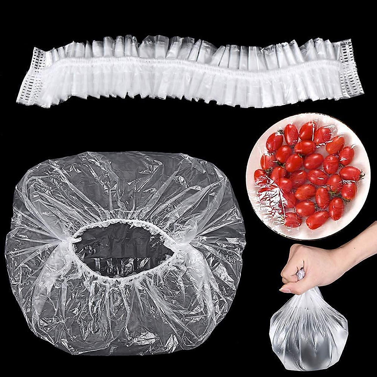 100pcs Plastic Wrap for Food, Elastic Stretch Adjustable Bowl Lids Bags, Plastic Sealing Bags Food Cover, Universal Kitchen Wrap Seal Fresh Keeping Caps