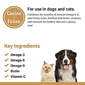 Vet Classics Omega 3-6-9 Pet Skin & Coat Dog Supplement – Supports Health Skin for Cats, Glossy Coats for Pets – Pet Health Supplement for Cat Skin, Dog Skin – Omega Fatty Acids – Powder 14 Oz.