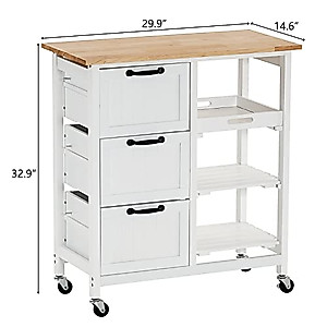 White Rolling Kitchen Island with Storage,Drawer Storage Islands &Carts Mobile Storage Islands,Portable Kitchen Cart Cabinets Rolling Kitchen Island Table on Wheels with Storage Cabinet 76 x 37x 84CM