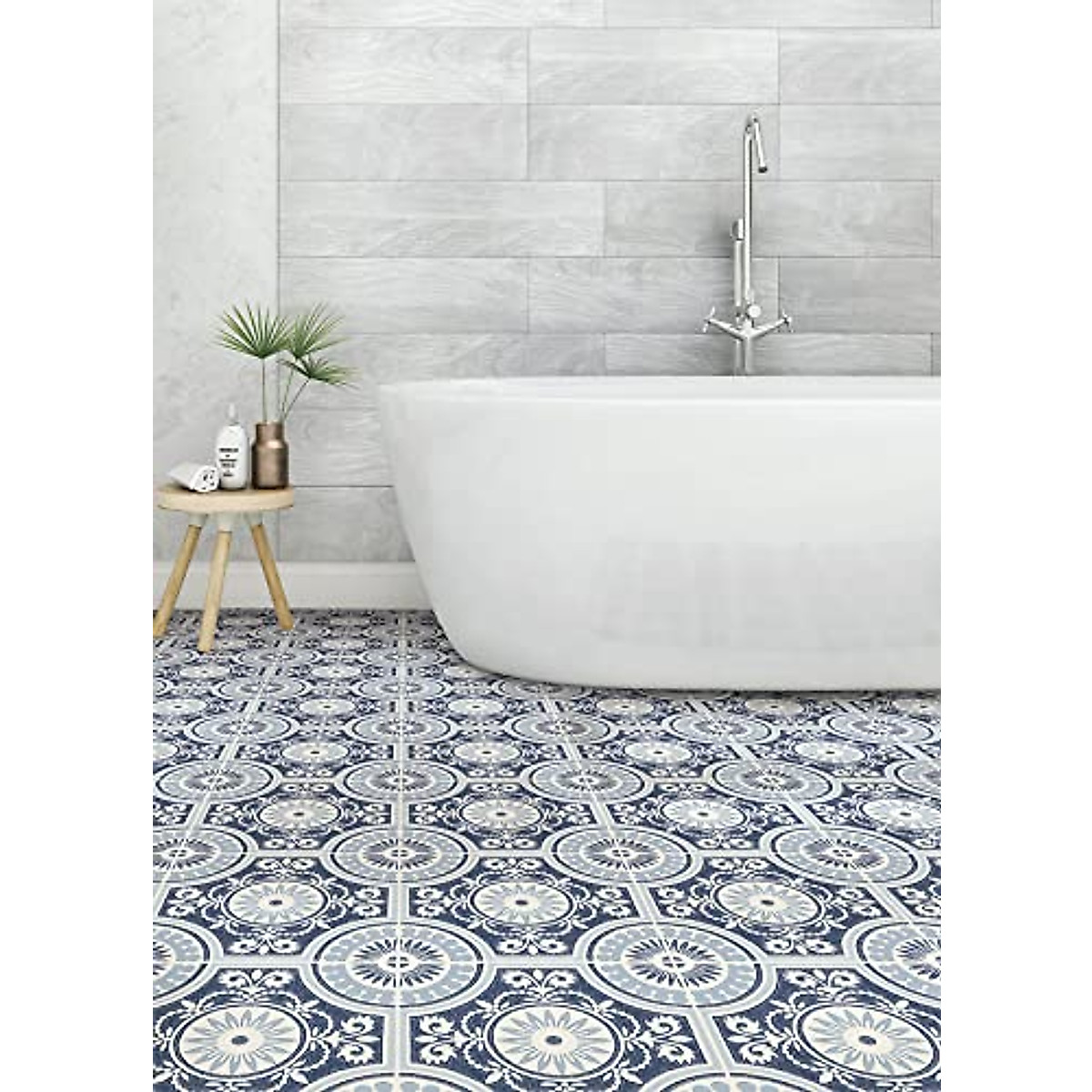 FloorPops 12-in by 12-in Blue Ezra Vinyl Peel & Stick Floor Tiles (10 Tiles), (10 sq.ft./Carton)