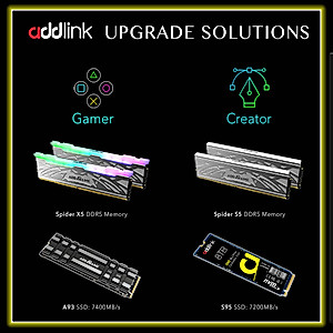 Addlink A95 4TB M.2 SSD Storage Expansion for PS5 Consoles with Heatsink, up to 7200 MB/s, Internal Gaming SSD -2280 PCIe NVMe Gen4X4 3D TLC with Dram NAND SSD (ad4TBA95M2P) Made in Taiwan