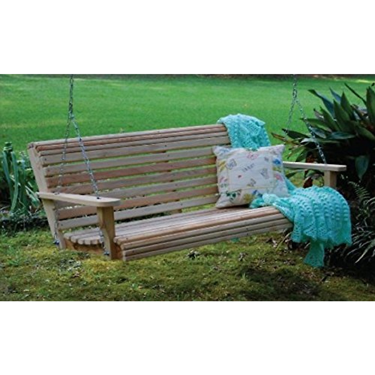 5 Five Feet Ft Made in The USA Cypress Lumber Roll Back Porch Swing with Stainless Steel Hardware Made from Rot-Resistant Cypress Eternal Wood