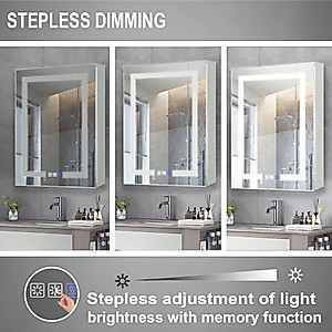 ExBrite Led Medicine Cabinets for Bathroom with Mirror,24x30 Inch,Surface Or Recessed Medicine Cabinet,Frameless Mirror Medicine Cabinet Wall Mounted,Defog,Dimming(Left Opening Door)