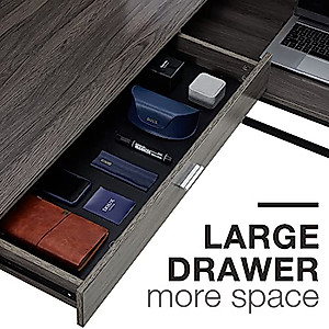HEAO L-Shaped Corner Desk with Multiple Shelves and Drawer Space-Saving Computer Home & Office Desk (Dark Grey)