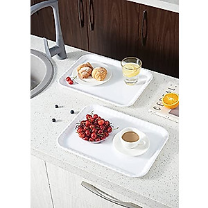 Blue Boat 15" x 11" Rectangular Serving Trays Set of 2 White, Melamine Serving Platter, Light Weight Easy to Clean Sturdy Stackable BPA-Free Dishwasher Safe