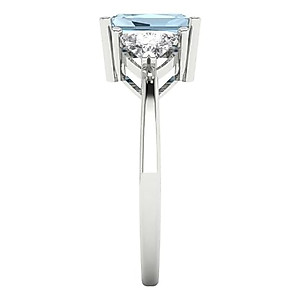 3.0ct Emerald cut 3 stone Solitaire Blue Simulated Diamond Engagement Promise Anniversary Bridal Ring 18K White Gold 4.75