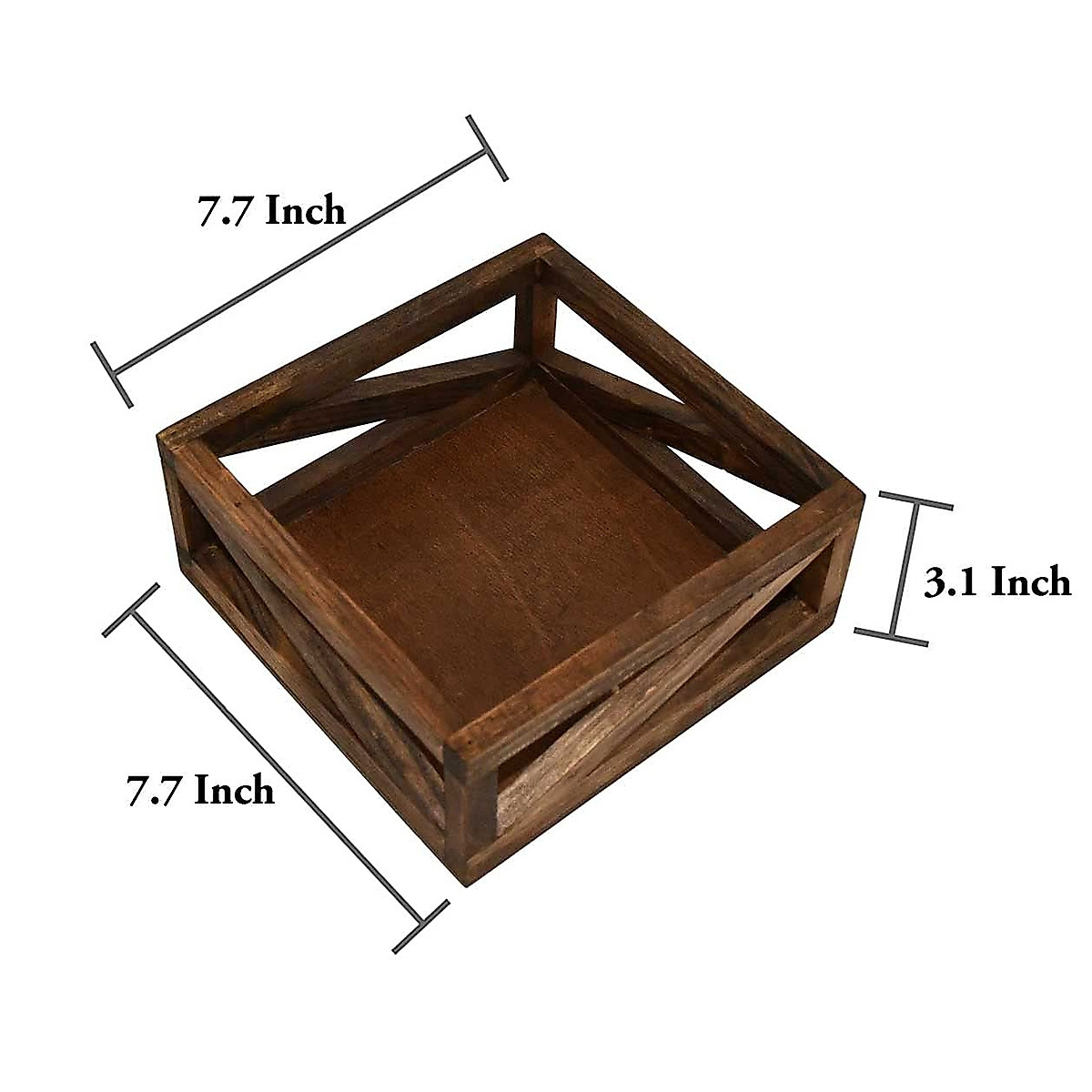 OwlGift Rustic Brown Flat Napkin Holder Solid Wood for Kitchen Table and Countertops, Christmas Napkin Holder Farmhouse Style and Décor for House, Office, Restaurant, Hotel, Café, Bar