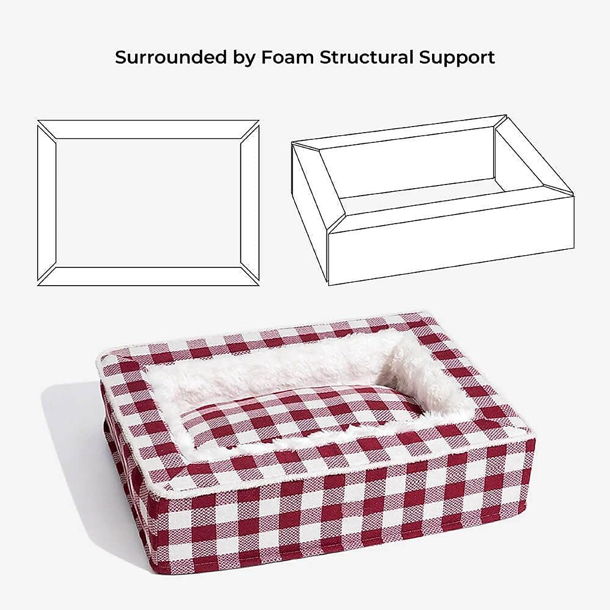 Tartan Cozy Dog Anti-Anxiety Calming Bed, Removable Dog Bed, Christmas Classic Tartan Pet Bed, Funny Fuzzy Dog Bed, Suitable for All Seasons, Made of Pure Cotton (Red, 25.59 * 19.69 * 6.3 in)