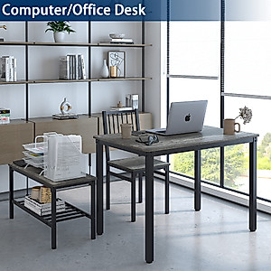 Teraves Dining Table Set for 4/Computer Desk,Kitchen Table with 2 Chairs and a Bench,Table and Chairs Dining Set 4 Picce Set for Dining Room (Black Oak+Black Frame,120CM)