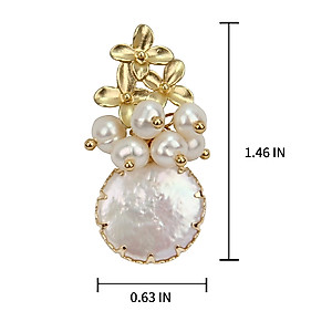 zqhhyy 18k Gold Baroque White Big Pearl Drop Earrings For Women Handmade Trendy Comfy Real Freshwater Pearls Aesthetic Life Tree Dangle Earrings Engaged Wedding Bridesmaid Hanging Jewelry (flower)