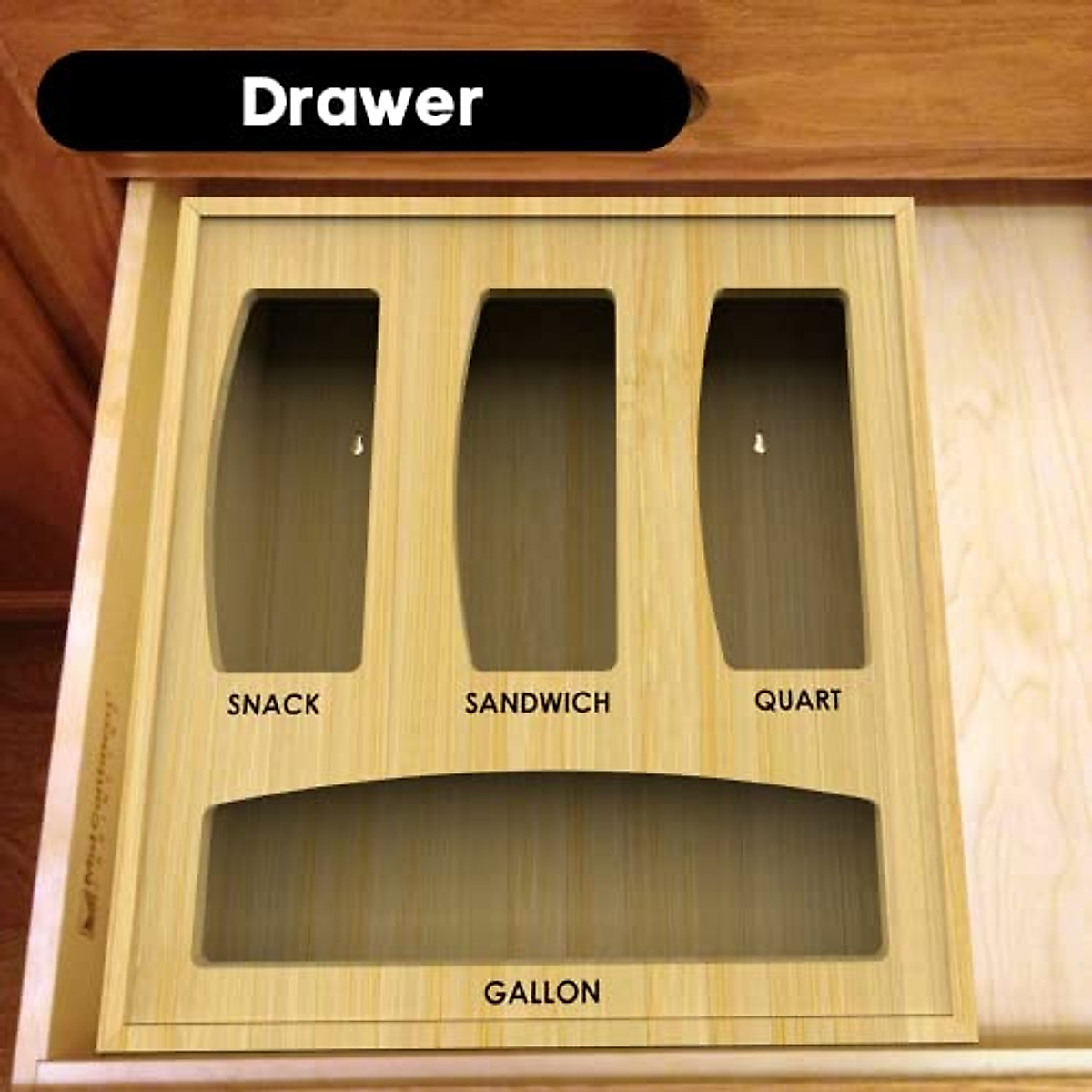 Ninjur Bamboo Ziploc Bag Storage Organizer & Dispenser for Kitchen Drawer – Food Baggie Organization Holder with Slider - Compatible with Gallon, Quart, Sandwich and Snack Plastic Bags