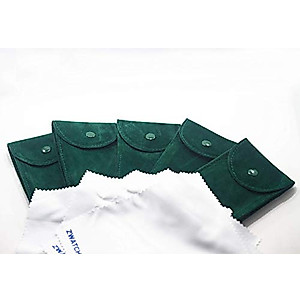 Green Velvet Watch Pouch w/Insert and Premium Microfiber Cloth 5-pack