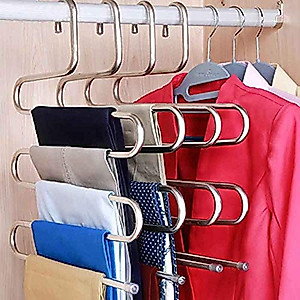MXIAOXIA 5 Layers Stainless Steel Clothes Hangers SShape Pants Storage Hangers Clothes Storage Rack Multilayer Storage Cloth Hange