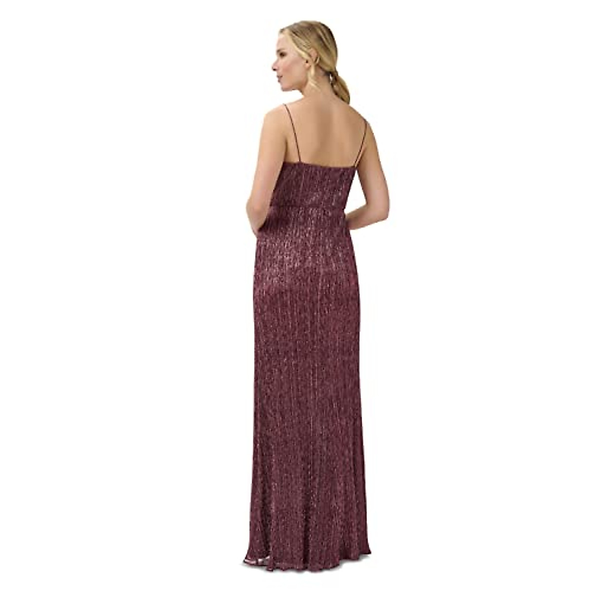 Adrianna Papell Women's Metallic Crinkle Gown, Burgundy, 4