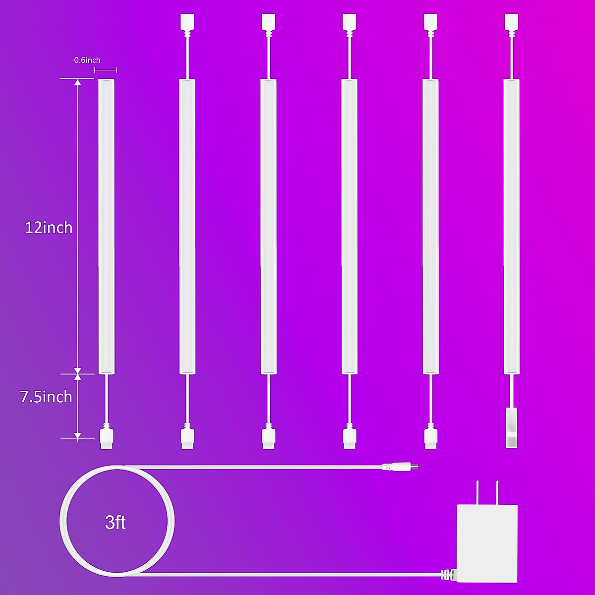 Benreom 6 Pcs RGB Under Cabinet Lights Kit, Smart App and Remote Control Under Cabinet Lighting, Dimmible Under Counter Lights for Kitchen, Plug in LED Lights for Cabinet, Counter, Workbench, Desk