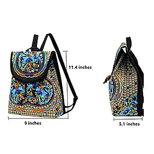 surrylake Vintage Embroidered Women Backpacks Boho Backpack Purse Ethnic Travel Shoulder Bag for Women Young Girls