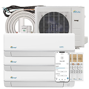 Senville SENA-30HF/T Tri Zone Mini Split Air Conditioner Heat Pump, 28000 BTU, Works with Alexa, White