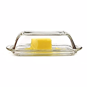 Kangaroo Glass Butter Dish with Lid - Elegant Crystal Glass to Hold Stick of Butter, Block of Cream Cheese & Serving Dish for Dishes & Small Fruits - Clear Butter Tray for Refrigerator & Counter Top