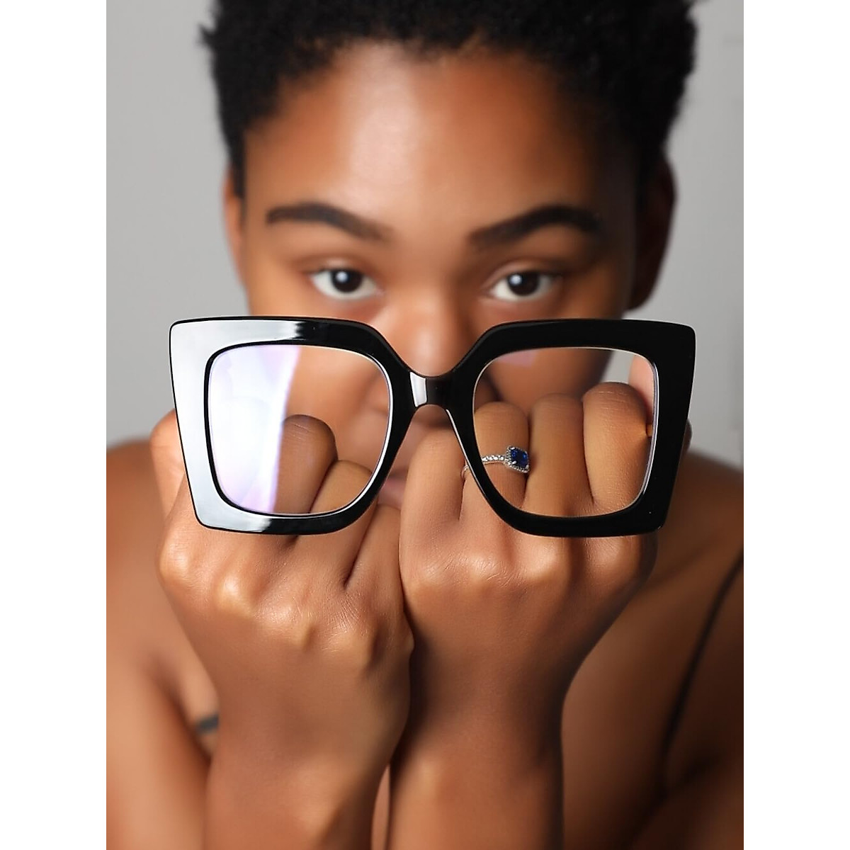 AIEYEZO Oversized Blue Light Glasses for Women, Anti Fatigue Prevent Headache Computer Eyeglasses (Black)