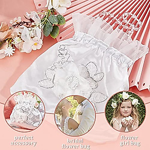 CRASPIRE Wedding Bride Handbag Rose Satin Bridal Wedding Money Bag White Rose Embroidery Silk Drawstring Bag with Pearl for Dollar Dance Bridal Purse Wedding Favor Party