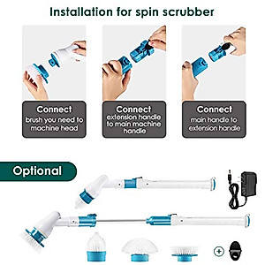 Rechargeable Electric Spin Scrubber - 5 Replaceable Cleaning Brush Heads, Cordless Shower Cleaning Brush with Long Extension Arm, Bathroom Scrubber Power Spin Scrubber for Grout Sink Tub Tile Floor
