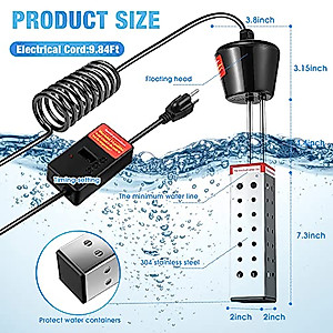 Immersion Bucket Pool Heater, 1500W 10Ft Portable Electric Submersible Water Heater with Timer and Digital LCD Thermometer, Floating Hot Tub Warmer Heater for Inflatable Pool Bathtub