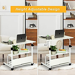 Laptop Desk Adjustable Desk Small Standing Desk Home Office Desks for Small Spaces Portable Desk Table for Bedrooms, 31.5" White Uplift Student Study Desk Mobile Rolling Computer Work Desk on Wheels