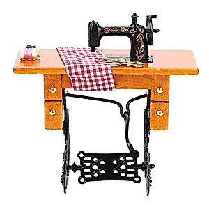 Dollhouse Sewing Machine, Fun Educational Toy Dollhouse Furniture Role Play Vintage Sewing Tools for Preschool Baby Girl Toys