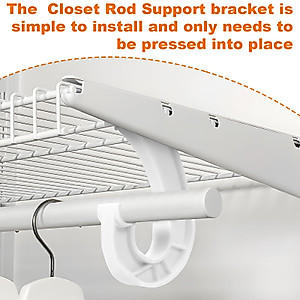 6PCS Hanging Closet Rod Support 3/4 Closet Bracket J-Shaped Closet Shelf Rod Holder for Wire Closet Shelving, Cabinets Storage and Curtain