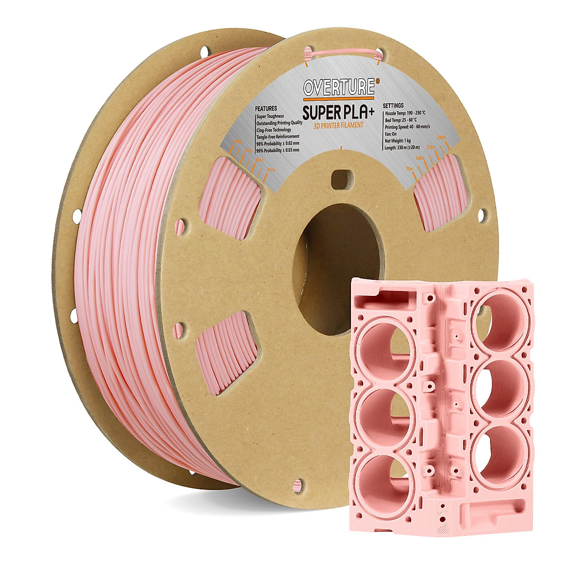 OVERTURE Super PLA+ Filament 1.75mm, Toughness Enhanced PLA Plus, Cardboard Spool, 1kg Filament (2.2lbs), Dimensional Accuracy +/- 0.02 mm (Sakura Pink)