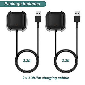 Charger for Fitbit Versa 2, Replacement Charging Cable Dock with 3.3ft USB Cord for Fitbit Versa 2 Smart Watch [2 Pack]