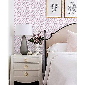 Timeet Pink Wallpaper Peel and Stick Wallpaper Modern Heart Wallpaper Contact Paper 17.7"x78.7" Self Adhesive Removable Wallpaper for Bedroom Kids Room Wall Decor