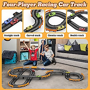Slot Car Race Track Sets with 4 High-Speed Slot Cars, Battery or Electric Race Car Track for Boys and Kids, Dual Racing Game Lap Counter Circular Overpass Track, Gifts Toys for Boys Kids Age 6 7 8-12