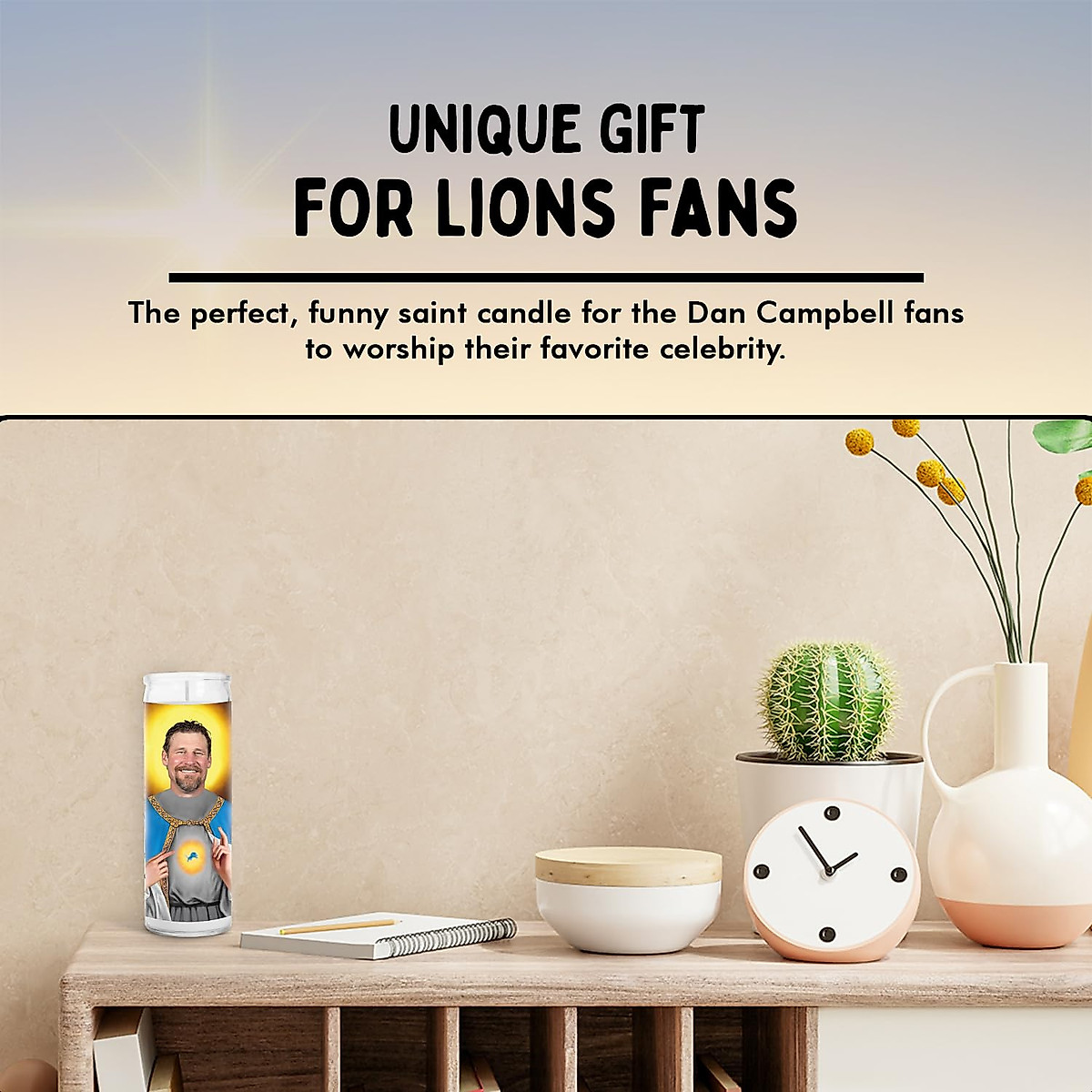 Coach Dan Campbell Candles - Funny Gift Saint Candle - Votive Glass Jar White Candle-Devotional Candles for Lions Lovers - Handmade Wax Candles - Unique Novelty Gift for Football Lovers