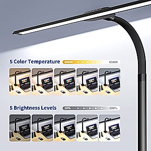 Kary LED Desk Lamp, 24W Architect Desk Lamp with Clamp 31.5" Wide Office Light 1800LM Large Bright Desk Lights with Auto Dimming, 5 Color Modes, Timer, Tall Desk Lamps for Home Office