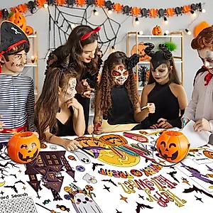 Miucat Halloween Coloring Tablecloth, 79 * 35inch Halloween Crafts for Kids DIY Coloring Tablecovers Halloween Activities for Halloween Games Party Favors Supplies