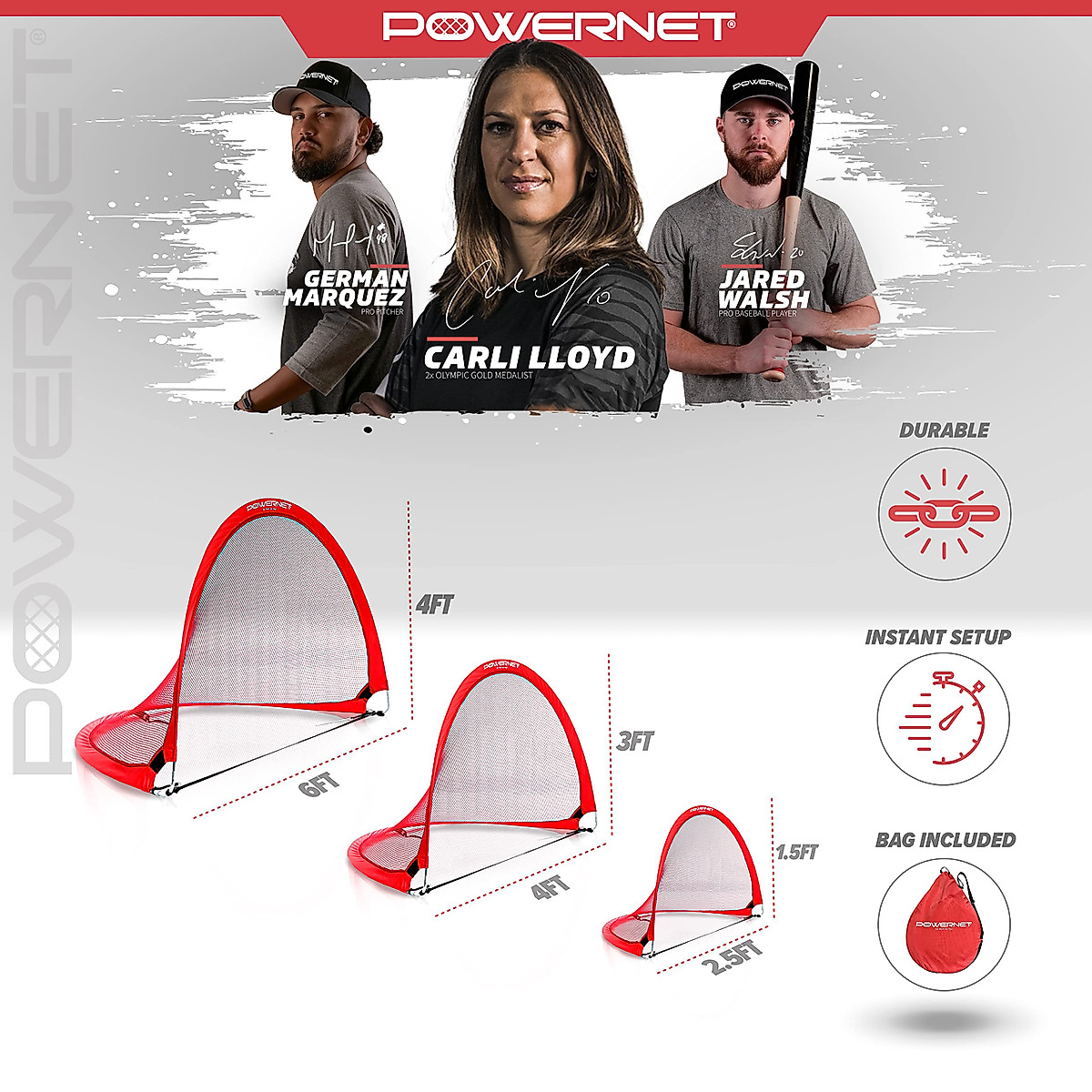 PowerNet Popup Soccer Goals Portable Net | 2 Goals with Carrying Bag | Durable Lightweight Frame | Quick Setup Easy Folding Storage | Multiple Sizes (4x3 Round Popup)