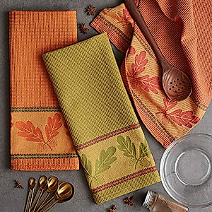 DII Fall Kitchen Towels Decorative and Absorbent Cotton Jacquard Dish Towel Set, 18x28, Autumn Acorn Leaves, 3 Count