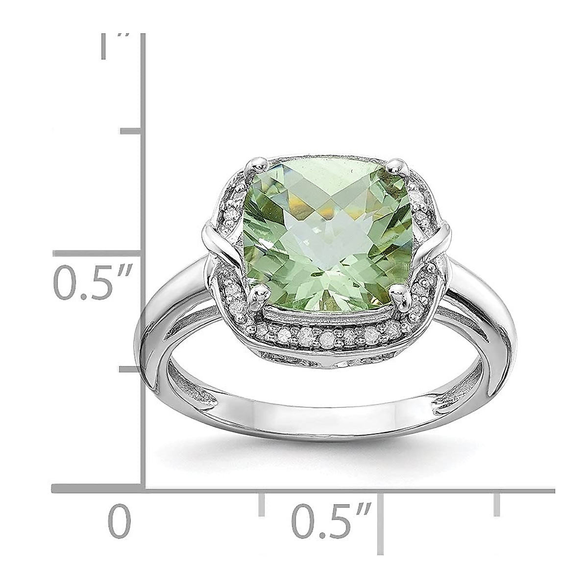 Diamond2Deal 925 Sterling Silver Diamond and Green Quartz Solitaire Ring Sz 9 (3.3ct,Green&H Color)