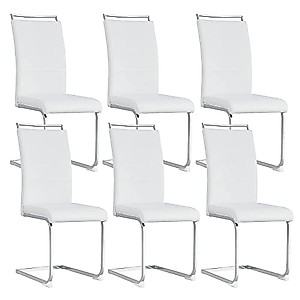 gopop Modern Leather Dining Chairs Set of 6,Kitchen Dining Room Chairs,High-Backed Armless Dining Chair,Upholstered Dining Accent Side Chairs for Kitchen, Dining Room (White, Set of 6)