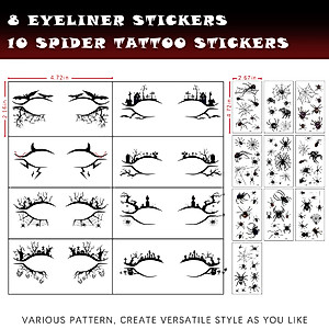 8 Pairs Halloween Temporary Eye Tattoo Stickers&10 Sheets Spider Web Stickers 3D Eyeshadow Eyeliner Sticker Waterproof Face Eye Art Decor Sticker Masquerade Cosplay Party Decals Prank Props Women Girl
