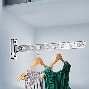 ASHOP Laundry Hangers Wall Mount Clothes Hanger Rack Laundry Room Clothes Hanger Wall Mounted Clothes Rack Stainless Steel Clothes Hooks with Swing Arm Laundry Hanger Dryer Rack Folding Hanger 2 Pack