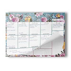 Peachly Weekly Tear Off Planner Pad - 52 Pages Desk Notepad with To Do List, Water Tracker and Habit Tracker 8.5 x 11 inches - Peony