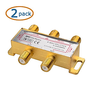 Cable Matters 2-Pack 2.4 Ghz 4 Way Coaxial Cable Splitter for STB TV, Antenna and MoCA Network - All Port Power Passing - Gold Plated and Corrosion Resistant