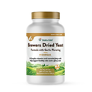 NaturVet Brewer’s Dried Yeast Pet Supplement with Garlic Flavoring – Includes B-Complex Vitamins, Omega-3, 6, & 9 Fatty Acids – Helps Support Glossy Coat, Healthy Skin for Dogs, Cats 500 Ct.